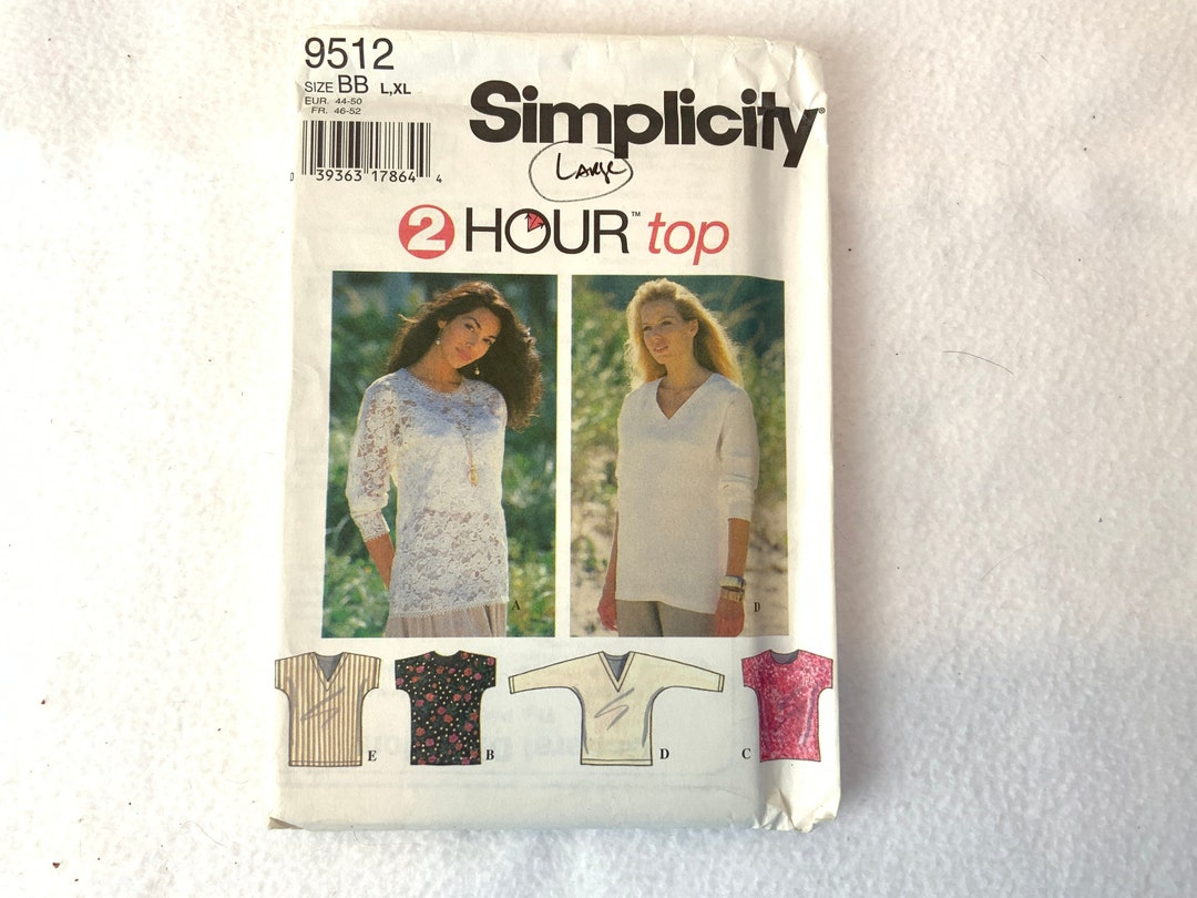 Sewing Pattern Misses Top Size L/XL Uncut Simplicity 2 Hour Top Sewing ...