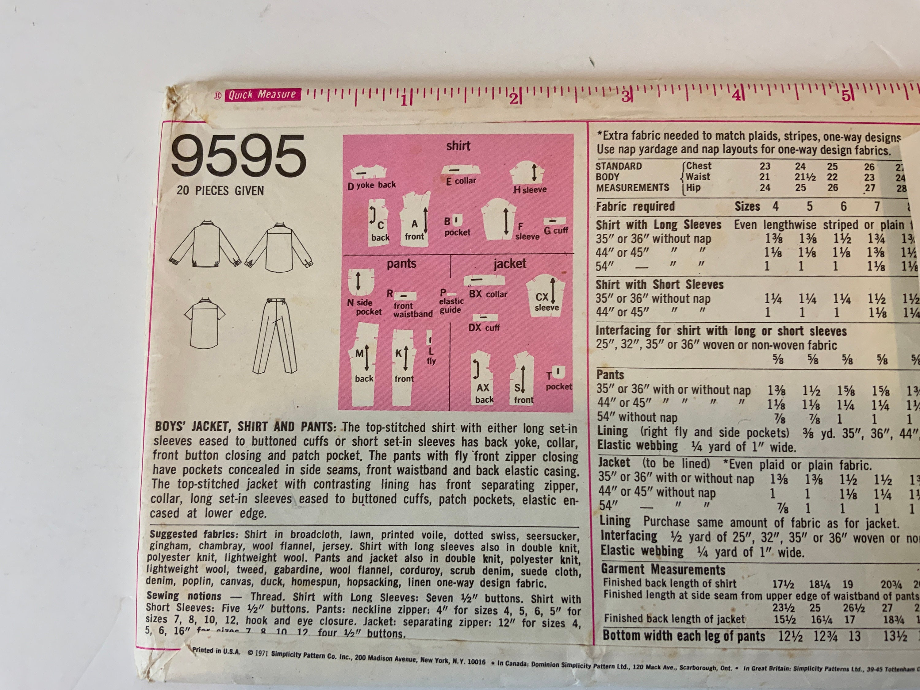 Sewing Pattern Boys Jacket, Shirt and Pants Uncut Simplicity Pattern ...
