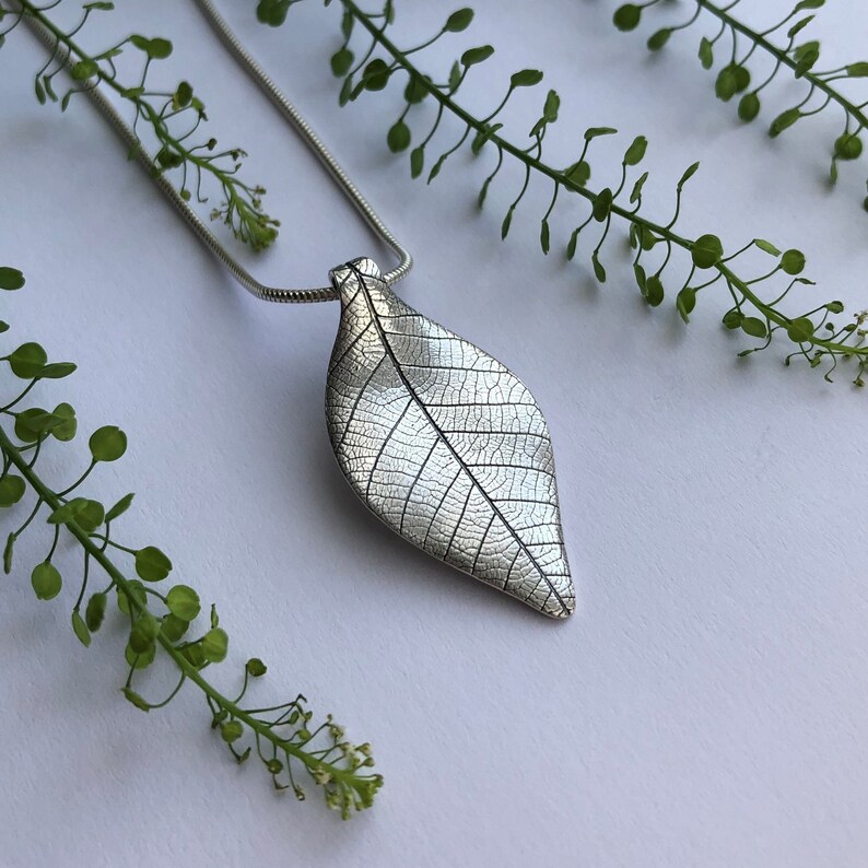 Eco Silver Leaf Pendant | Handmade Leaf Skeleton Pendant | Recycled ...