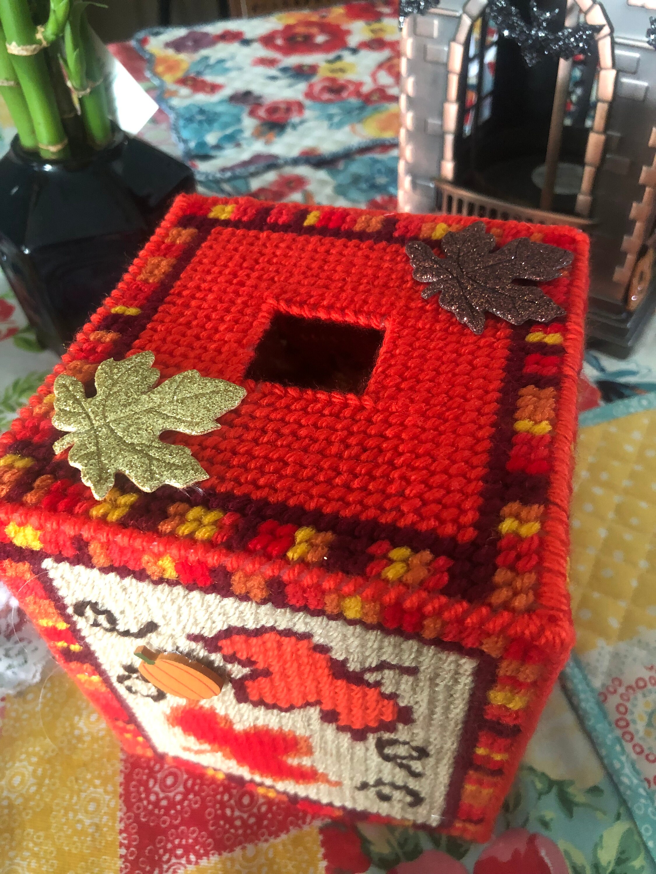 Fall Orange Leaves Tissue Box Cover - Etsy