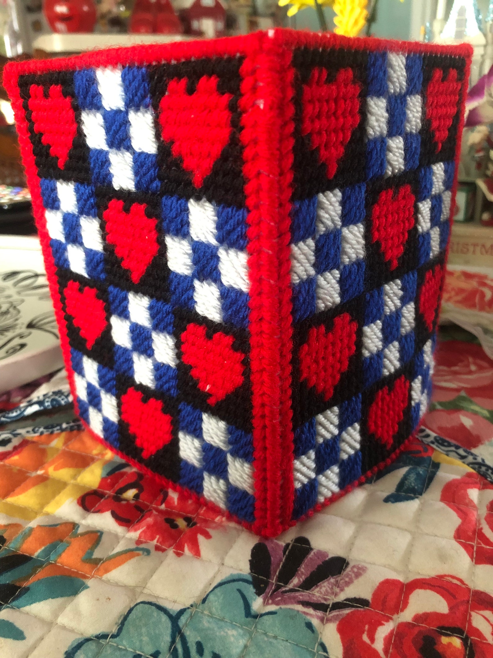 Red Heart Tissue Box Cover - Etsy