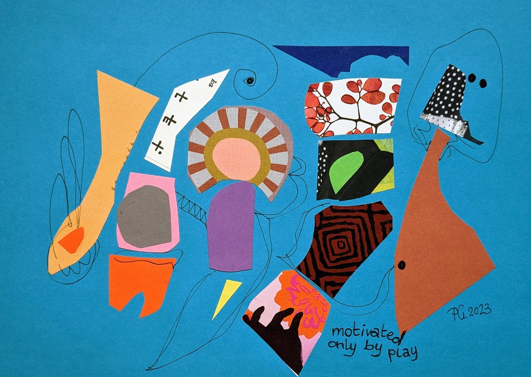 Original Blue Paper Collage Motivated Only by Play, 34 X 24 Cm A4 ...