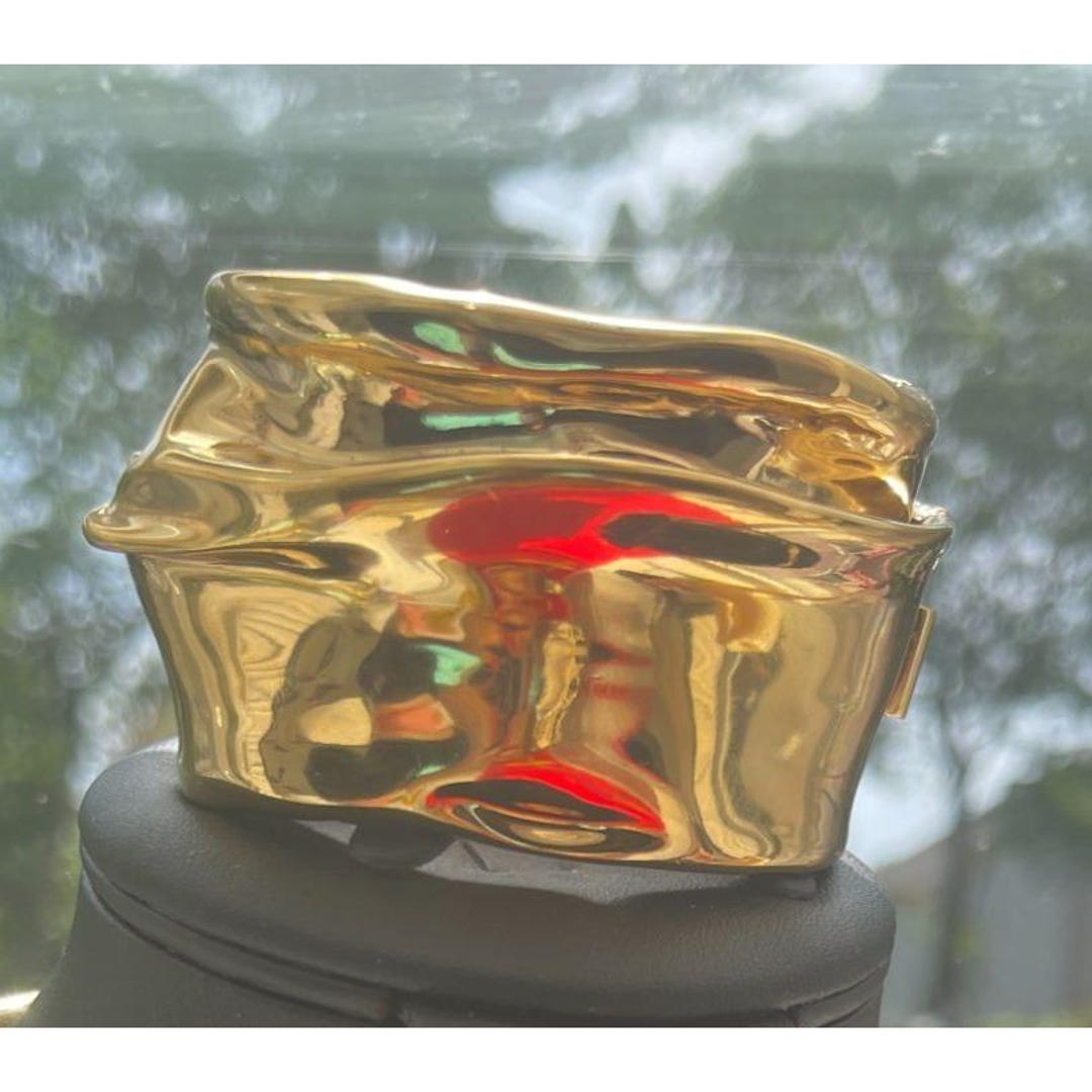 Vtg Signed Ciner Modernist Gold Wide Hinge Bangle Cuff Bracelet ...