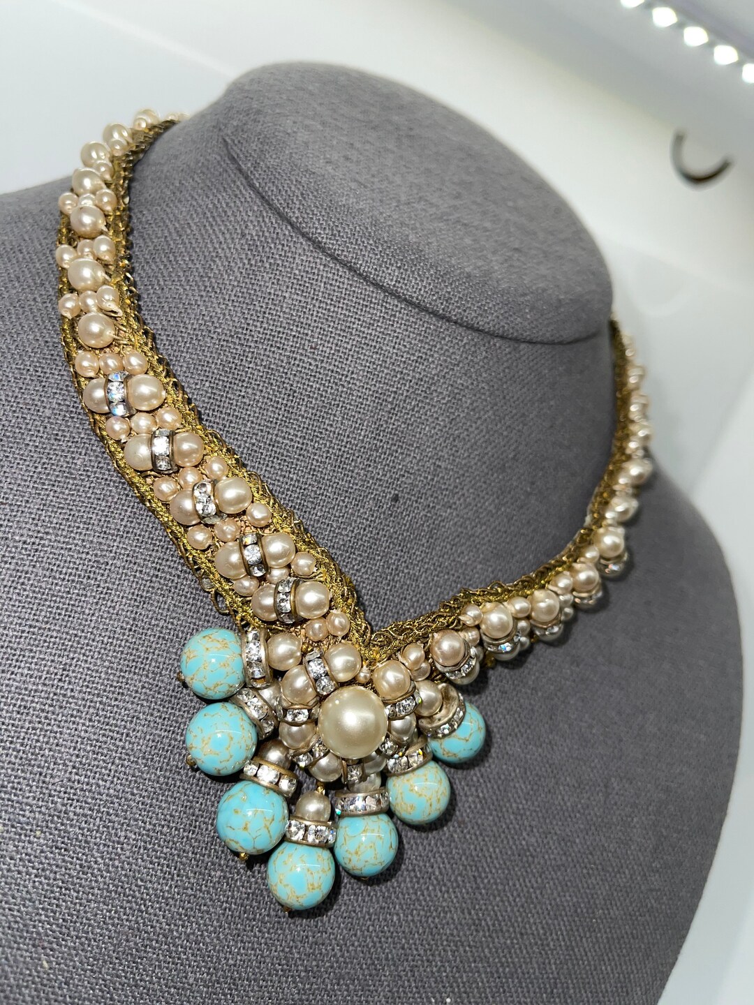 RARE Early Miriam Haskell Prototype Poured Speckled Peking Sky Bluish ...