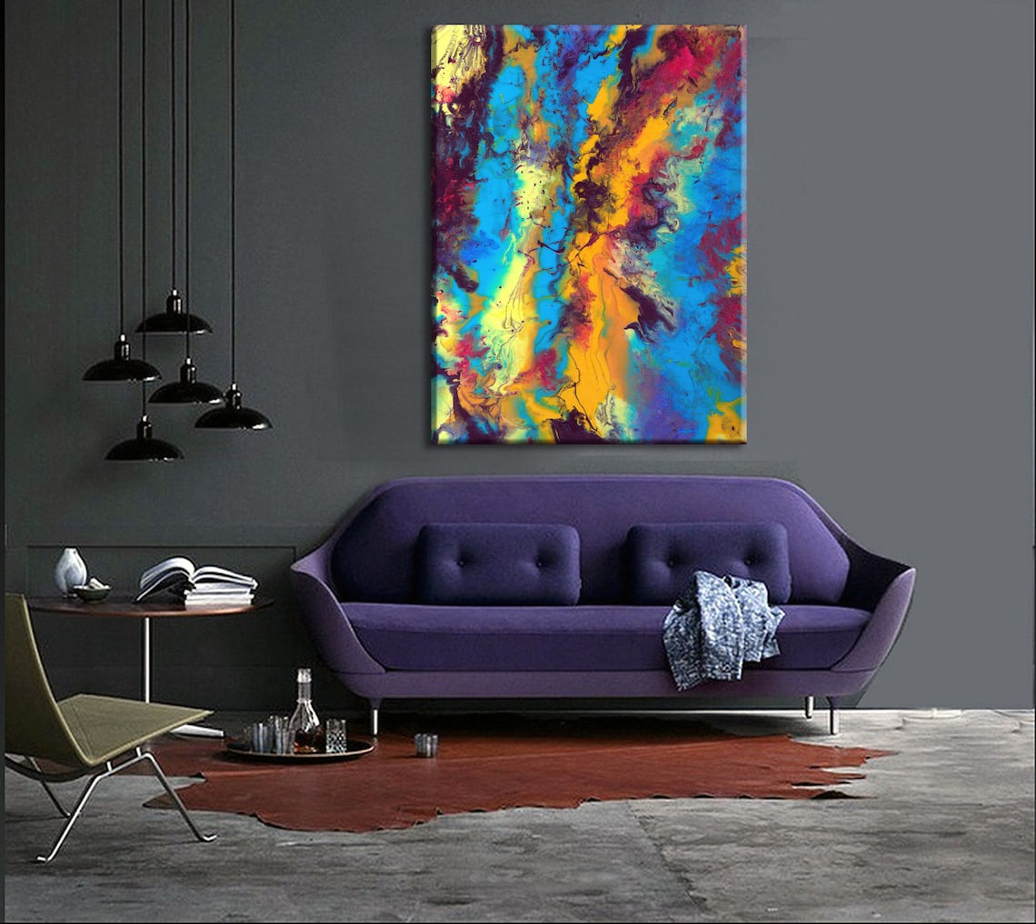 Giant Colorful Abstract Art Print on Canvas DIY Stretching | Etsy