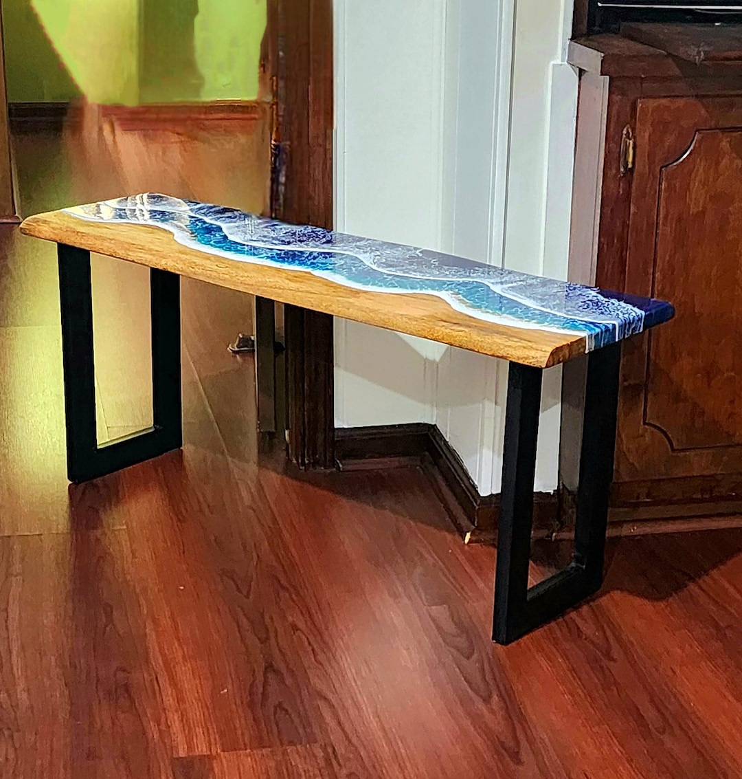 Live Edge Bench With Epoxy Resin Ocean Waves - Etsy