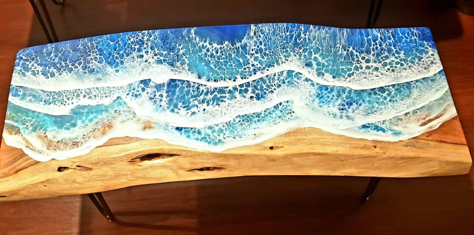 Ocean Waves Bench | Handmade Epoxy Resin and Acacia Wood | Live Edge ...