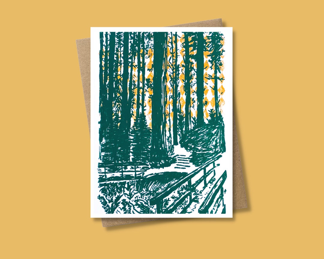 Hand Screen Printed Redwood Forest Note Card: Northern California ...