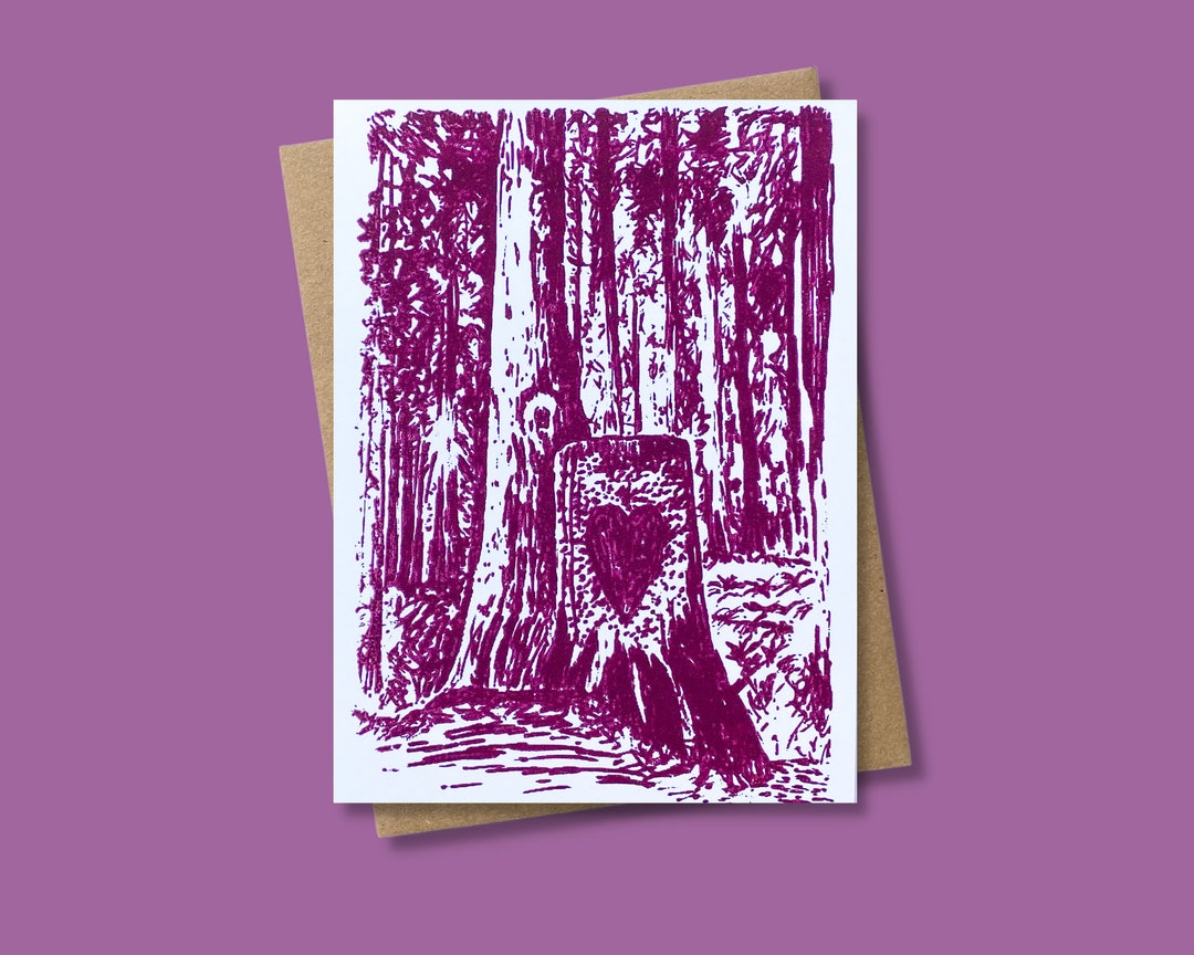 Love Heart in Nature Anniversary Card With Redwood Forest Heart Stump ...