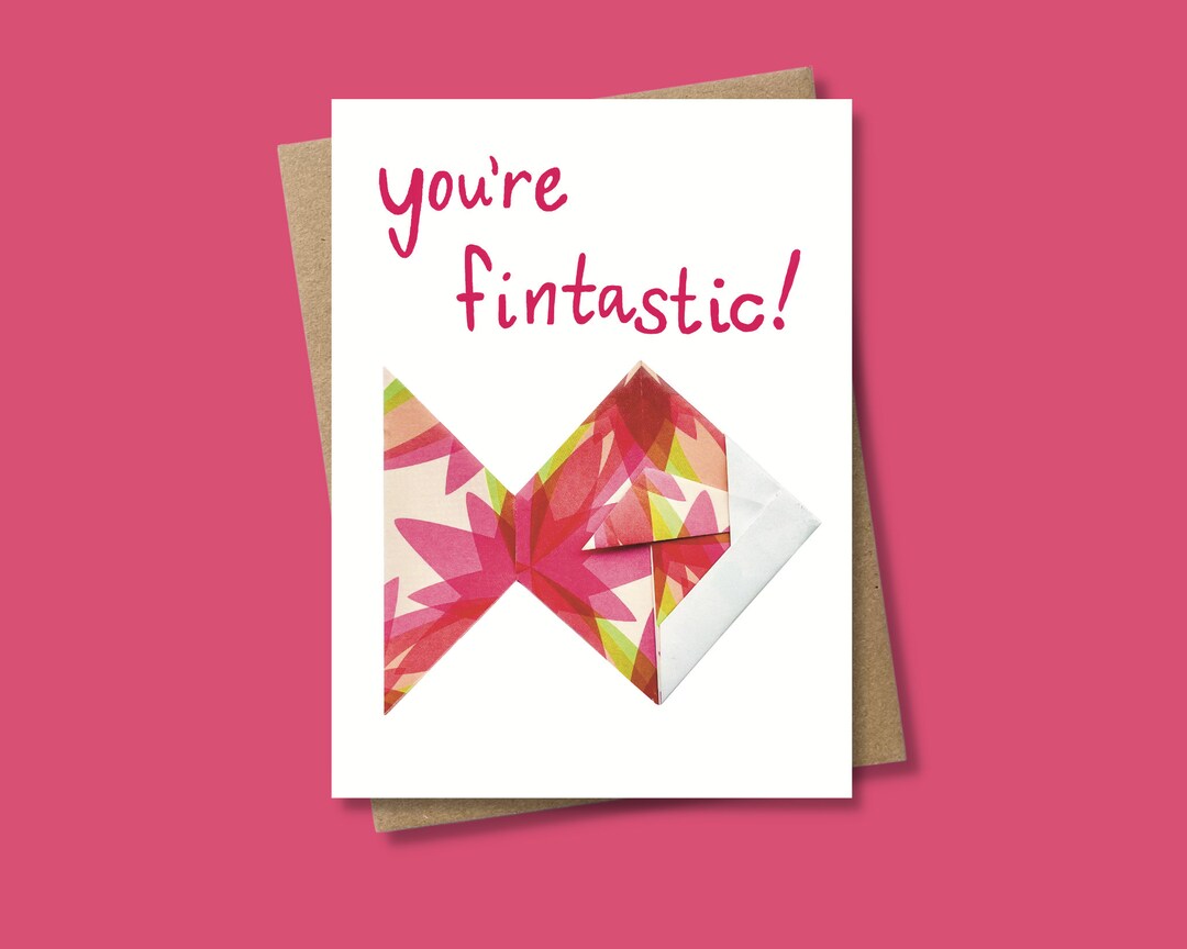 Fish Origami Card for Celebration, Pun Greeting Card With Image of ...