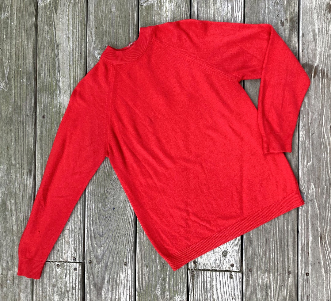 1960s Orlon Pin-up Sweater, Zip Back Sweater, Red Sweater, Pullover ...