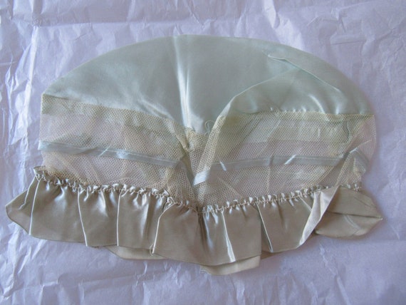 Vintage Night Cap, Tulle and Blue Satin, Ladies Boudo… - Gem