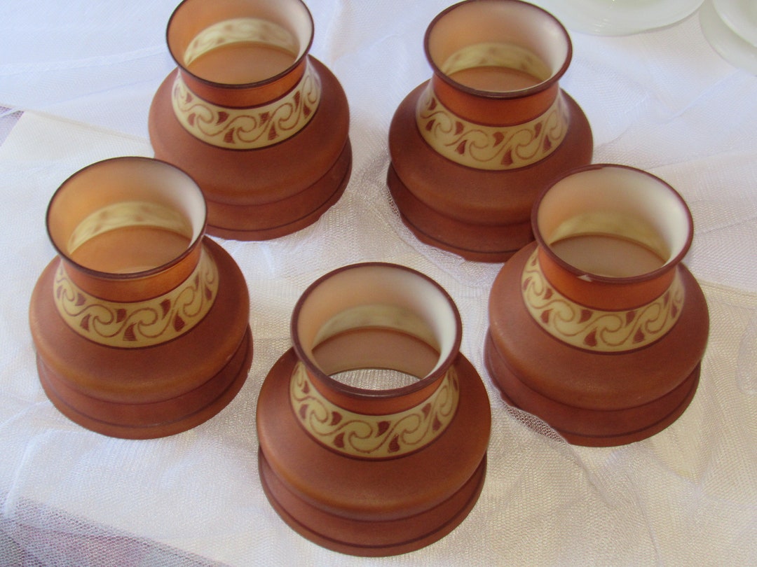Vintage/antique, 5 Lamp Shades, Brown Glass, Deco Style Pattern, 5 Lamp ...