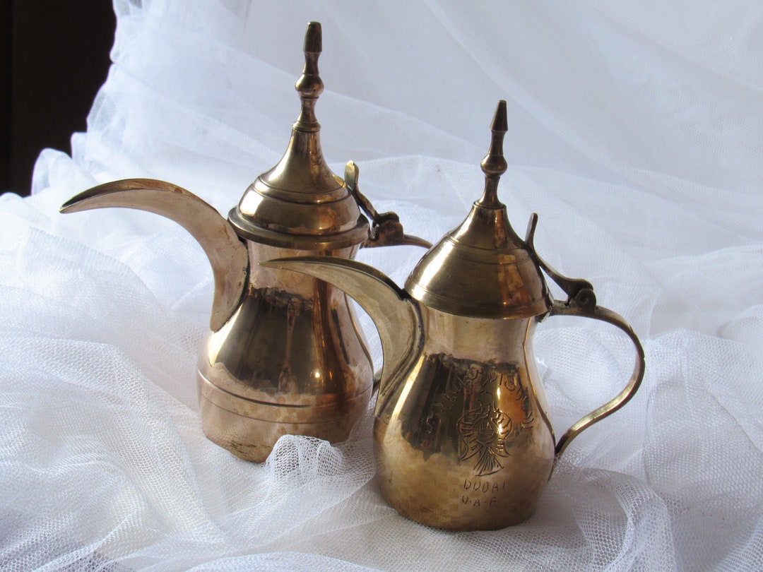 Two Vintage Small Middle East Arabic Dallah, Brass Copper Coffee Pot ...