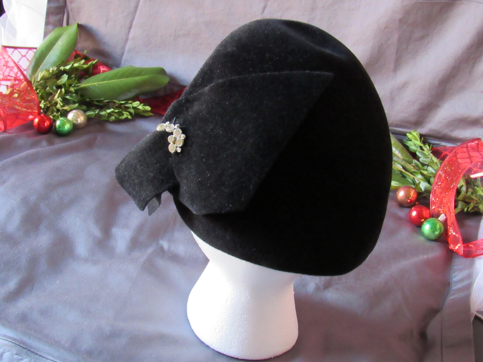 Vintage Ladies Hat Black Velour Fancy Tilt Beret With - Etsy
