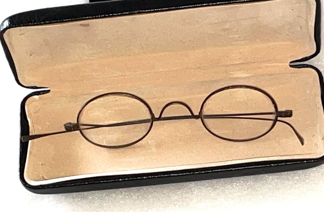 Antique Anodized Steel Rimmed Straight Frame End Spectacles in Leather ...