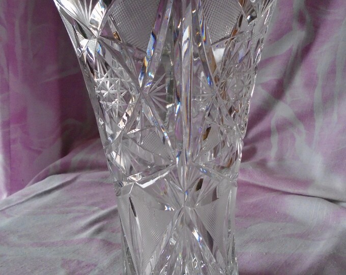 SALE Large Vintage Brilliant Cut Glass Flare Vase, Lead Crystal Flower ...