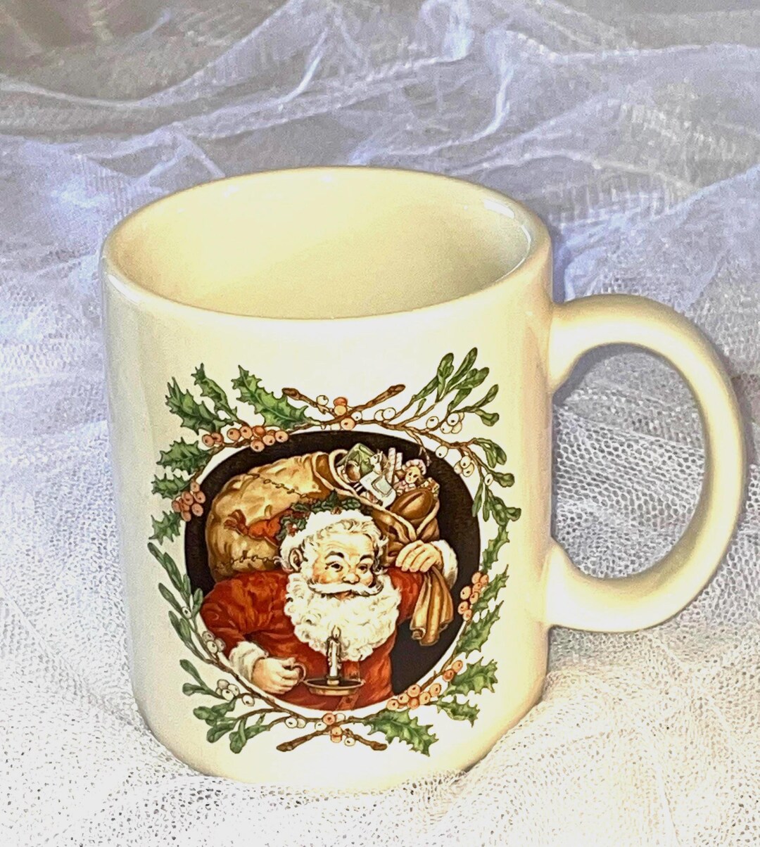 Vintage Hallmark Ceramic Christmas Mug, Santa in Wreath, Merry ...