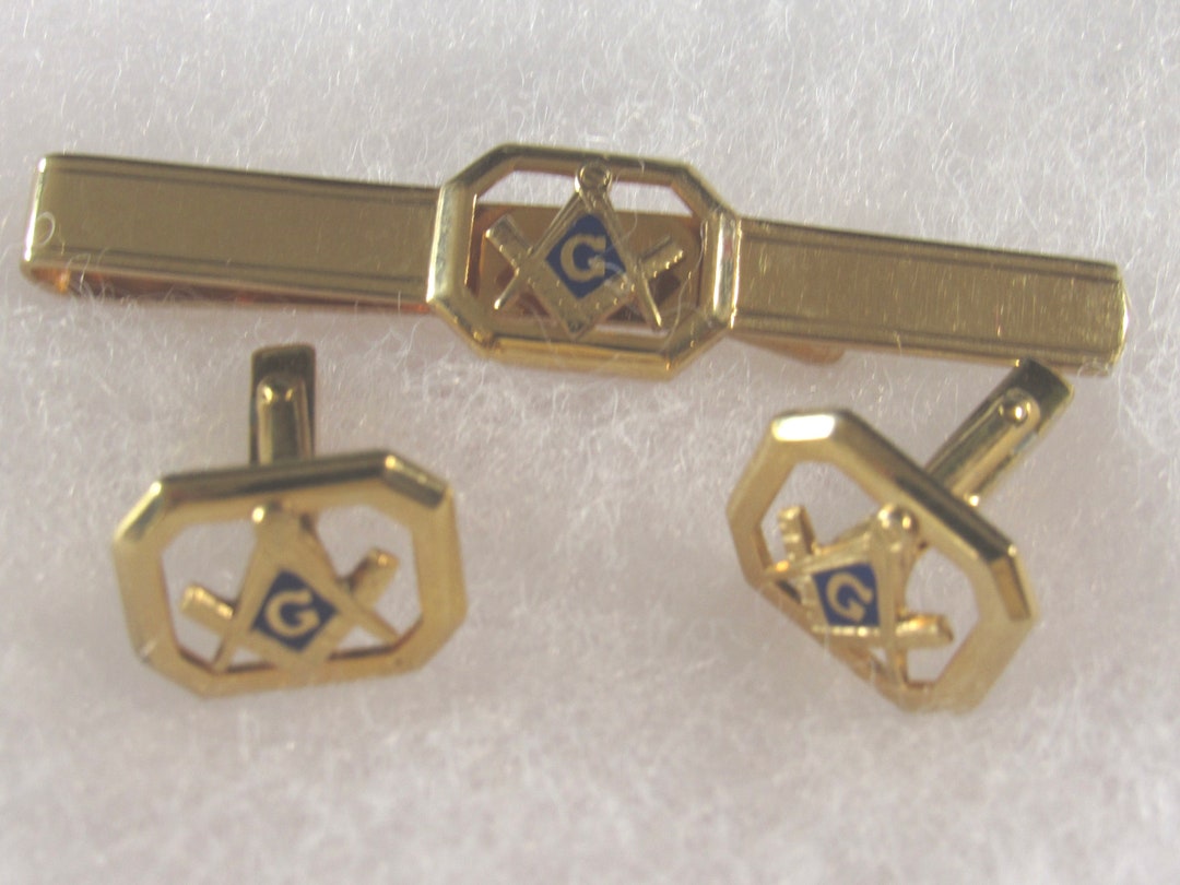 Vintage Masonic Freemason Cufflinks and Tie Bar Set, Anson, Goldtone - Etsy