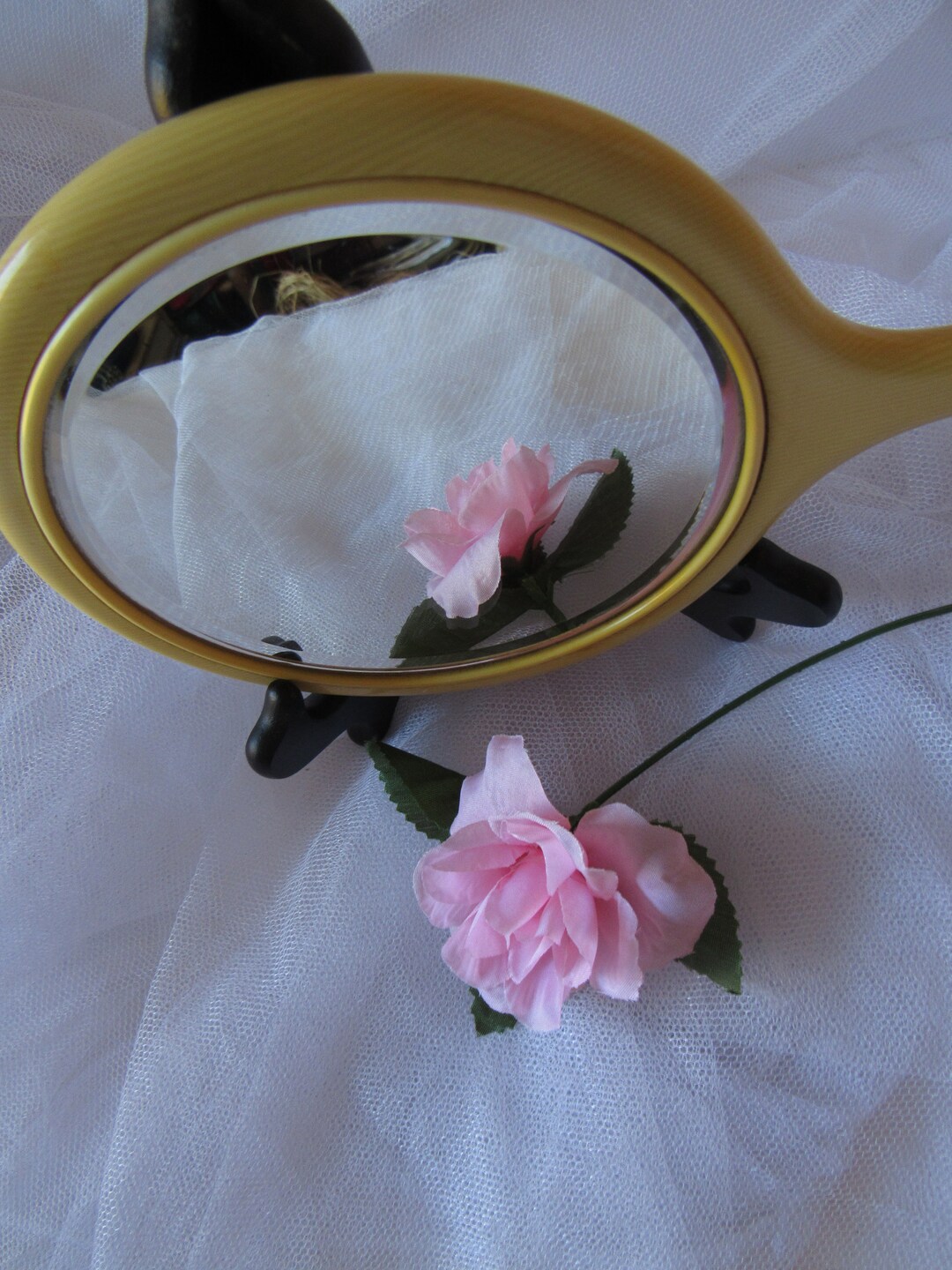 Vintage Ivory Pyralin Ladies Mirror, Dresser Mirror, Beveled Glass ...