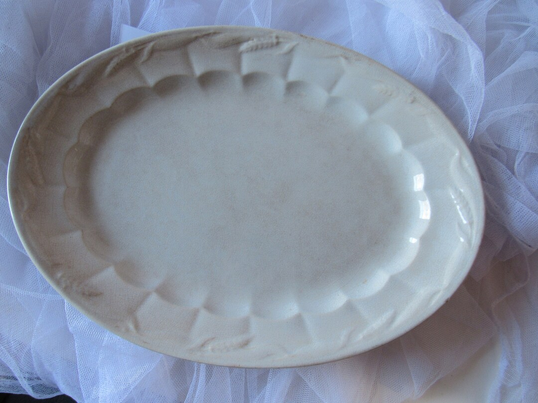 Antique Ironstone Platter, Oval With Wheat Pattern Along Edge, English ...