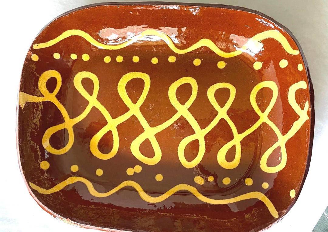 Vintage Colonial Style Redware With Slipware Decoration, Gil Hancock ...