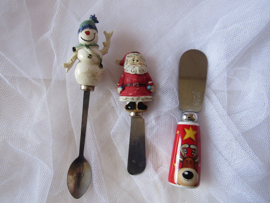 Vintage, Christmas Utensils, Snowman Spoon, Santa Spreader, Reindeer ...