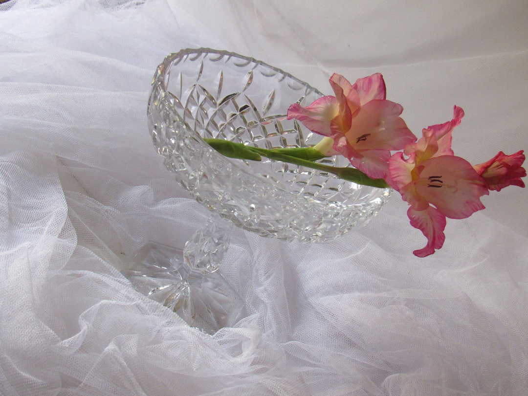 Vintage Compote, Heavy Crystal Compote, Clear Glass, Diamond Cut Design ...