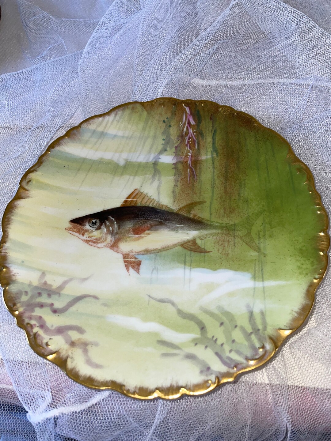 Vintage Victorian Hand Painted Fish Plate, Wall Decor Plate, Limoges ...