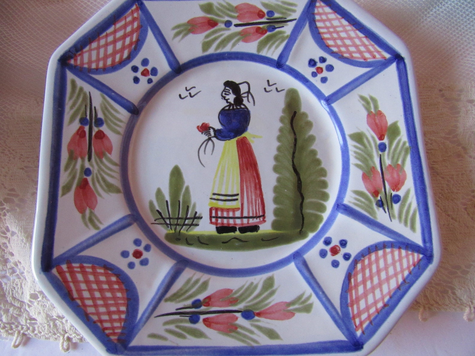 Vintage Quimper Faience Mistral Blue Pattern Octagonal | Etsy