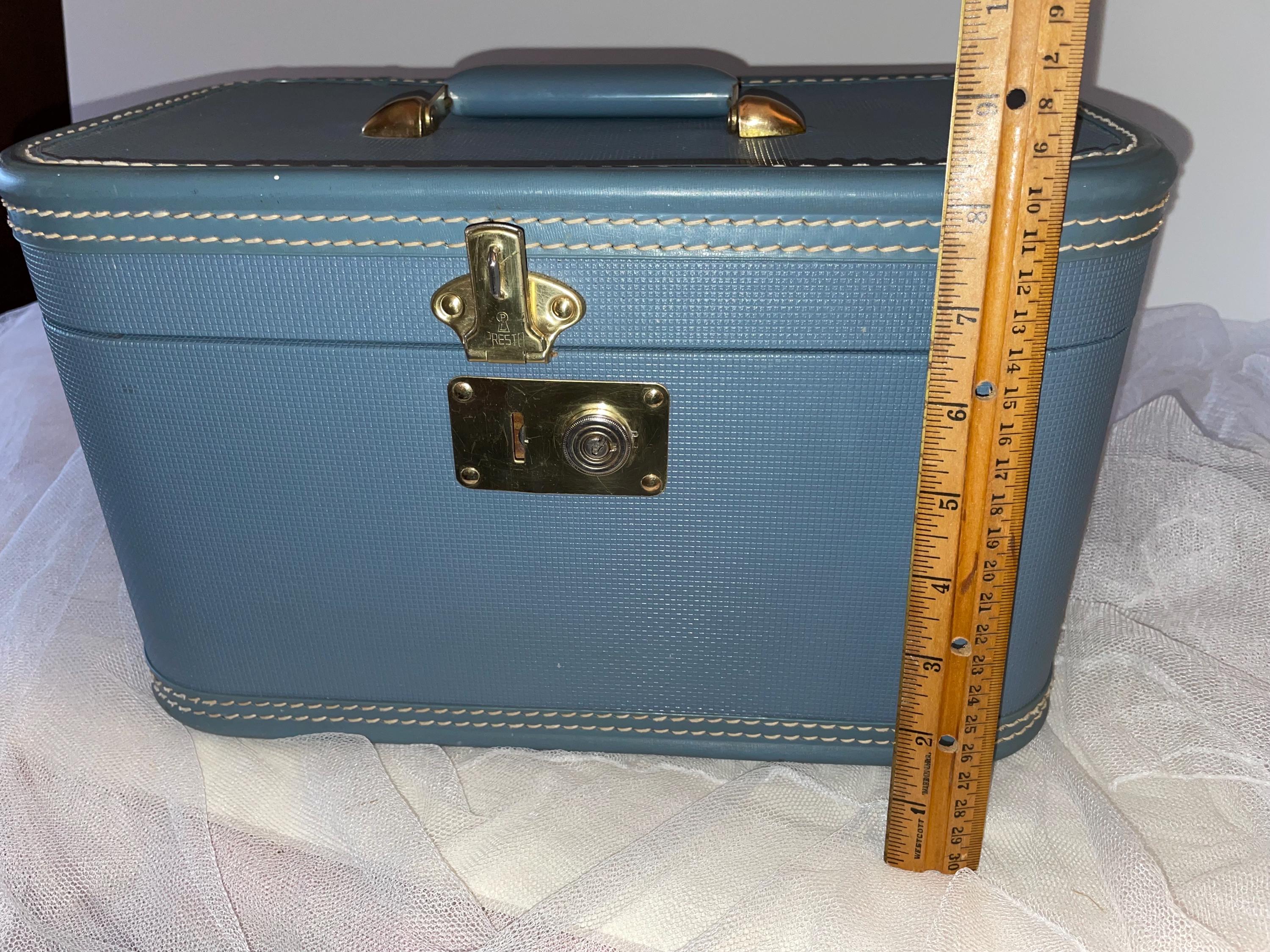 Vintage Blue Vinyl Train Case, Brass Hardware, Carry on Luggage - Etsy