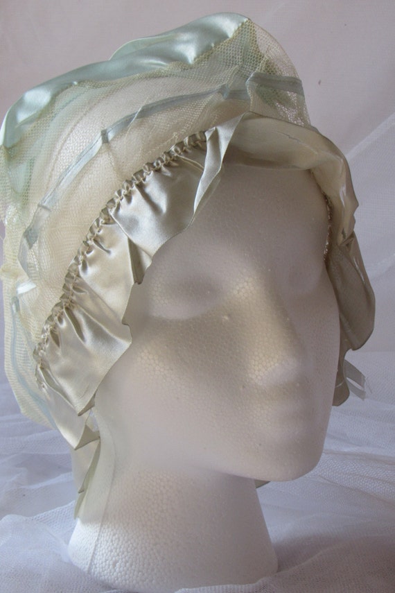 Vintage Night Cap, Tulle and Blue Satin, Ladies Boudo… - Gem