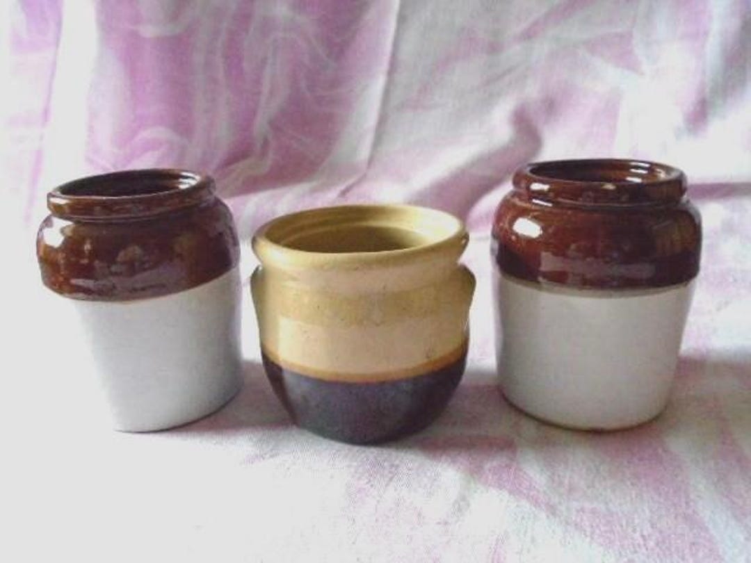 Vintage Pottery Jars: Brown & White Condiment Pots - American Made - Etsy