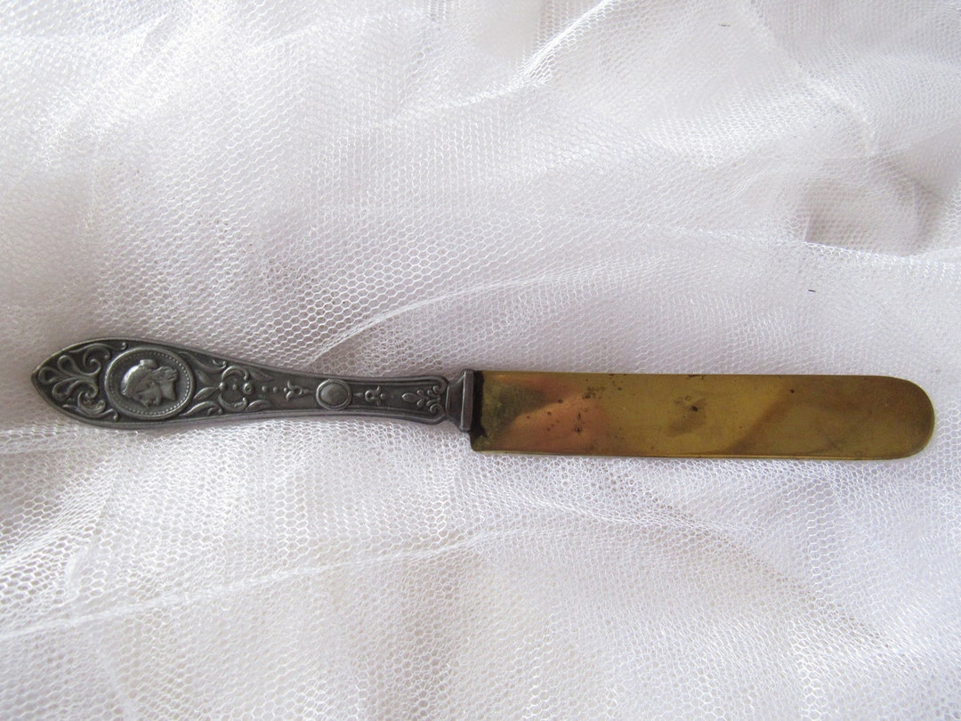 Vintage Knife, Pewter Handled Knife, Brass Blade, 7 & 3/4" Long, Butter ...