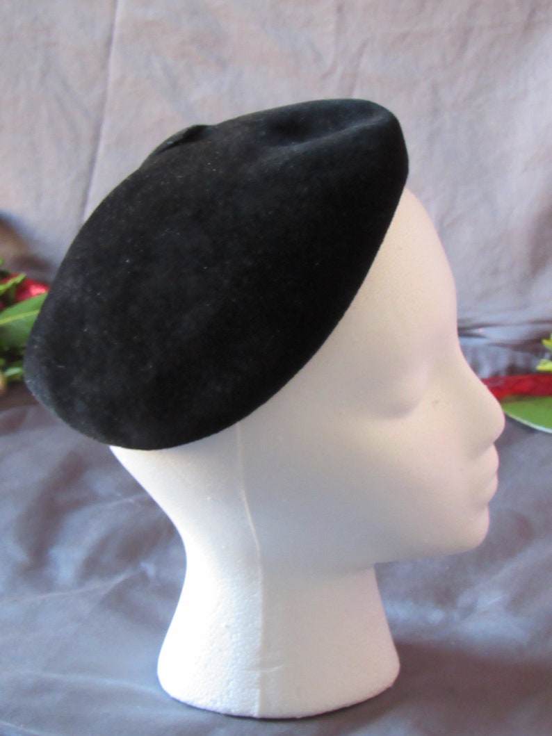 Vintage Ladies Hat Black Velour Fancy Tilt Beret With - Etsy