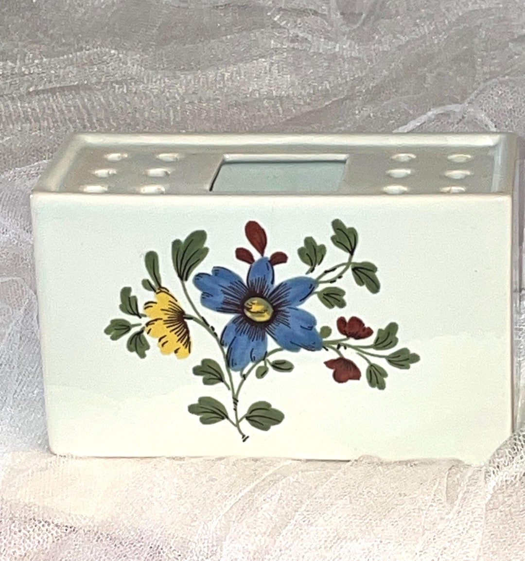 Vintage Porcelain Delft Flower Brick or Vase, Bouquet Arranger, Blue ...