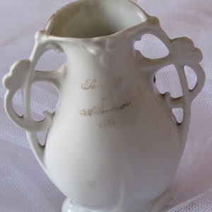 Vintage Bud Vase, White Urn Style, Blue Leaves, Pink Flowers, Gold ...