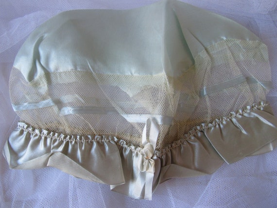 Vintage Night Cap, Tulle and Blue Satin, Ladies Boudo… - Gem