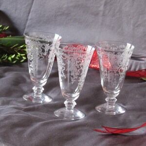 3 Vintage Juice Glasses, Fostoria Glass, Crystal Glassware, Etched ...