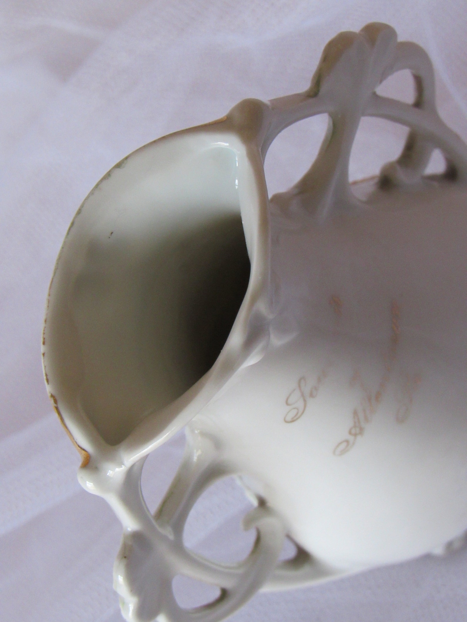 Vintage Bud Vase, White Urn Style, Blue Leaves, Pink Flowers, Gold ...