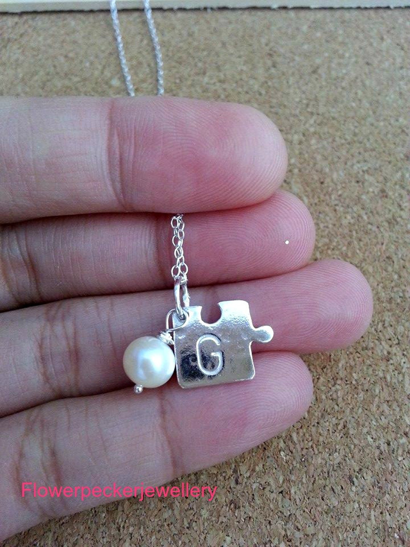 Letter G Jigsaw Pendant Personalized Sterling Silver Necklace ...
