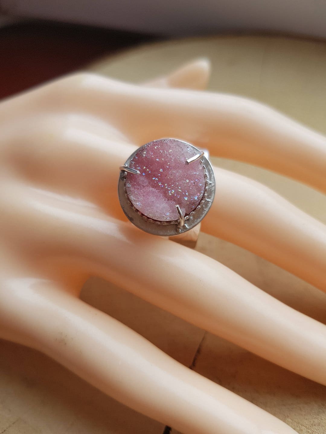 Druzy Ring, Pink Druzy Ring, Sterling Silver Ring, Pink Ring, Silver ...