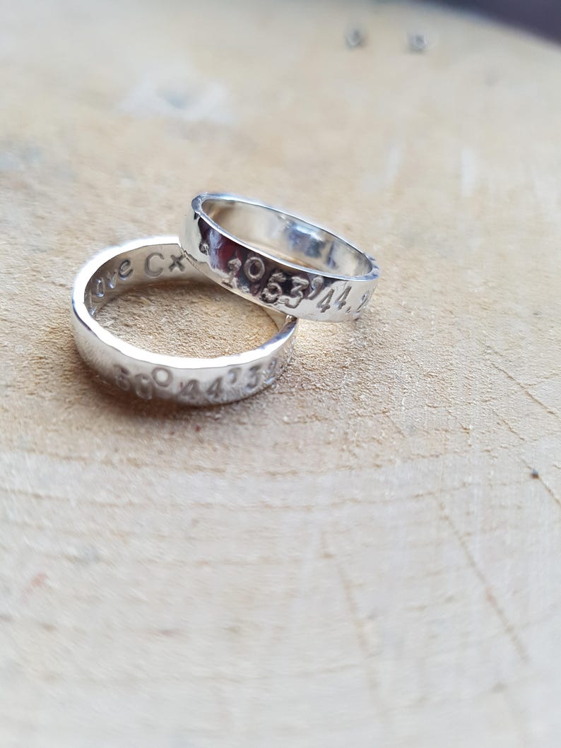 Coordinates Couple Ring Couple Ring Sterling Silver Ring | Etsy