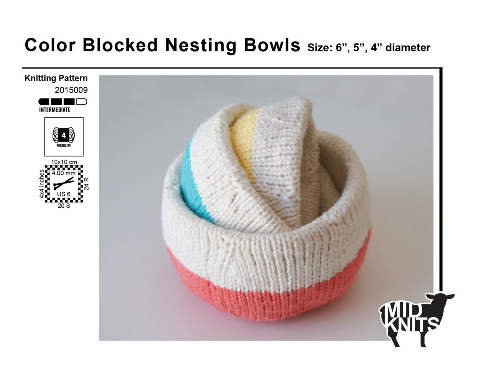 DIY Knitting PATTERN - Color Blocked Nesting Bowls Sizes: 6", 5", 4 ...