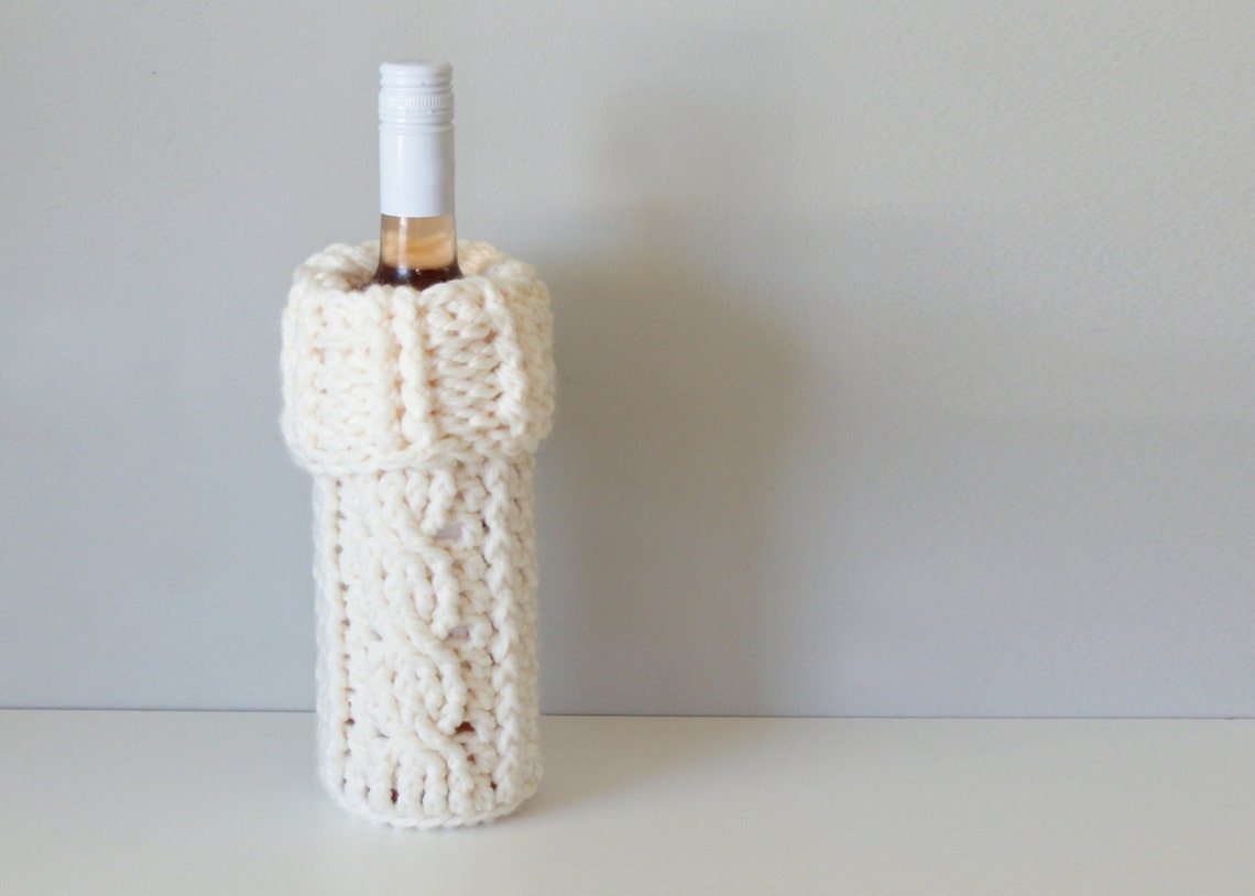 DIY Crochet PATTERN - Crochet Cable Wine Bottle Cozy Size: 4.5 ...