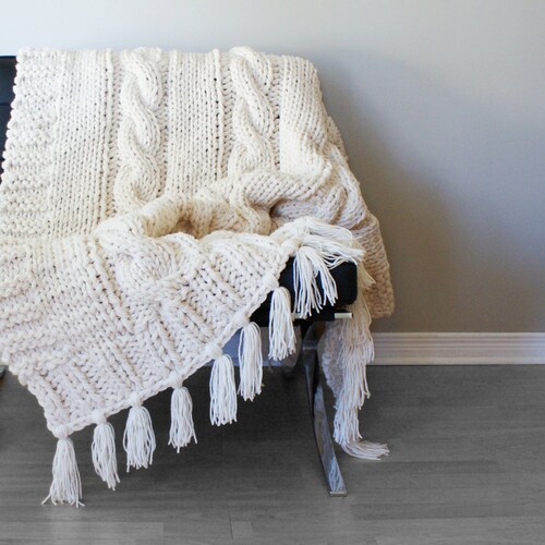 DIY Knitting PATTERN Triple Cable Throw Blanket / Rug - Etsy
