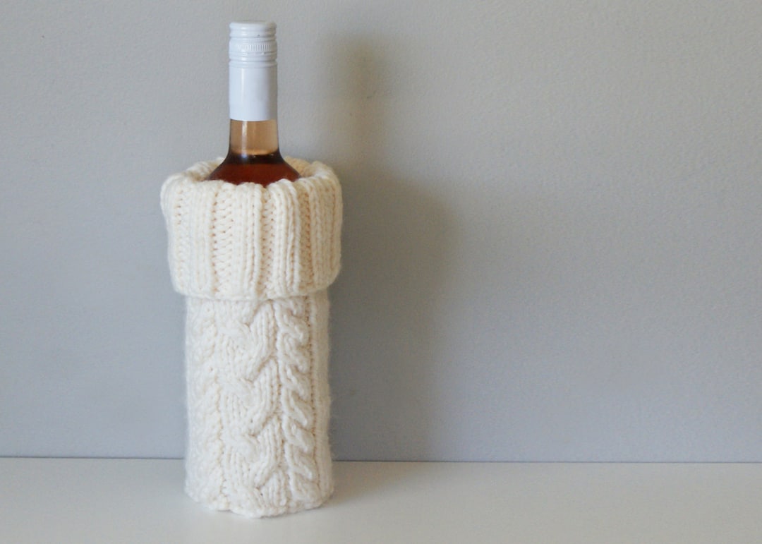 DIY Knitting PATTERN - Cable Knit Wine Bottle Cozy Size: 4.5