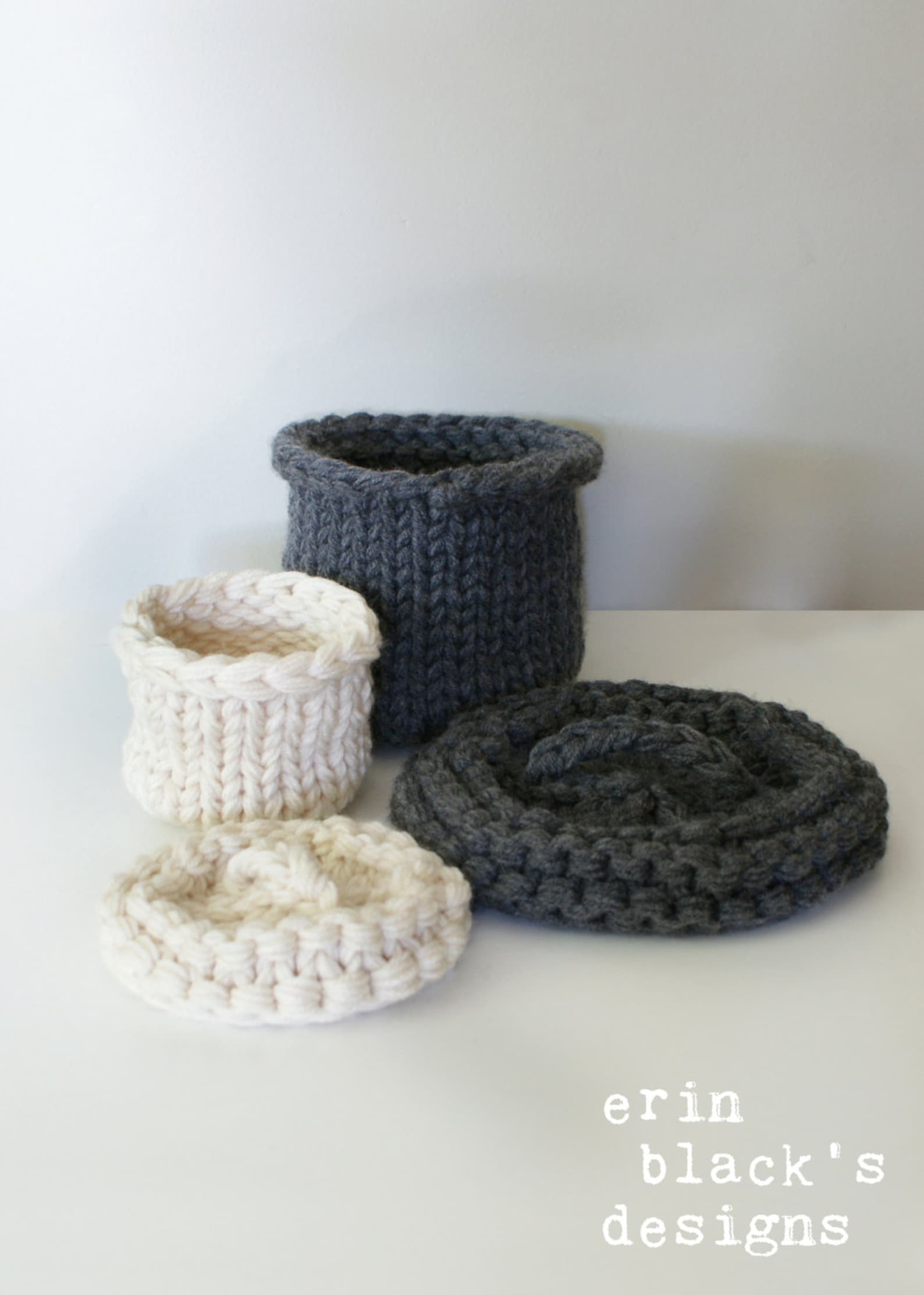 DIY Knitting PATTERN - Chunky Knit Lidded Baskets - 2 Sizes (approx 5 ...