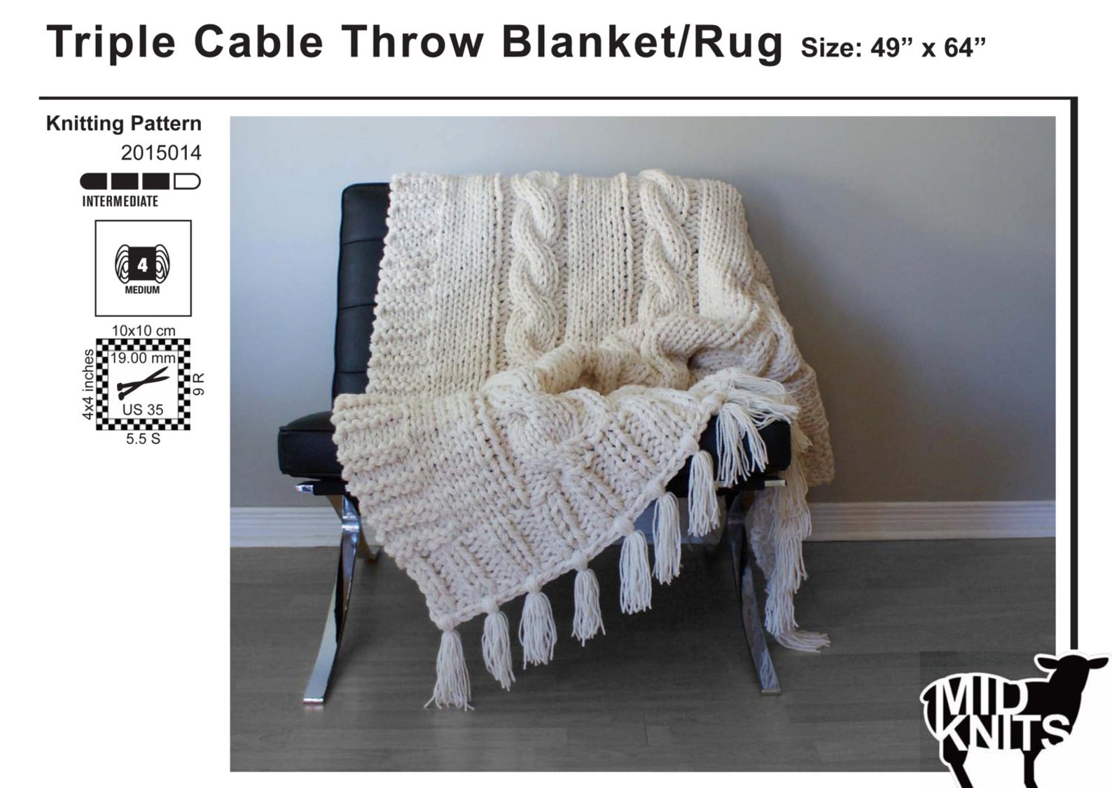 DIY Knitting PATTERN Triple Cable Throw Blanket / Rug - Etsy Canada