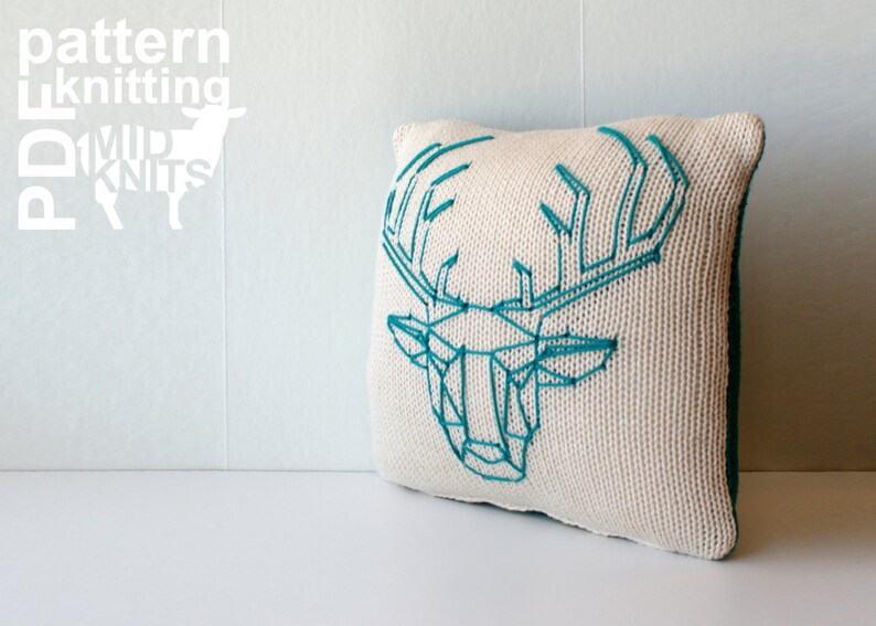 DIY Knitting PATTERN - Origami Stag Head Stockinette Throw Pillow - 12 ...
